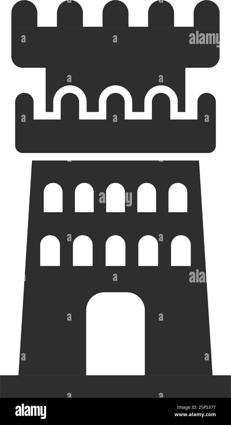 Castle tower icon in flat style. Medieval citadel vector illustration ...