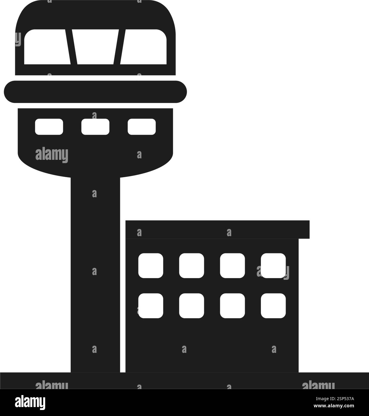 Flight control tower icon in flat style. Navigation monitor vector illustration on isolated ...