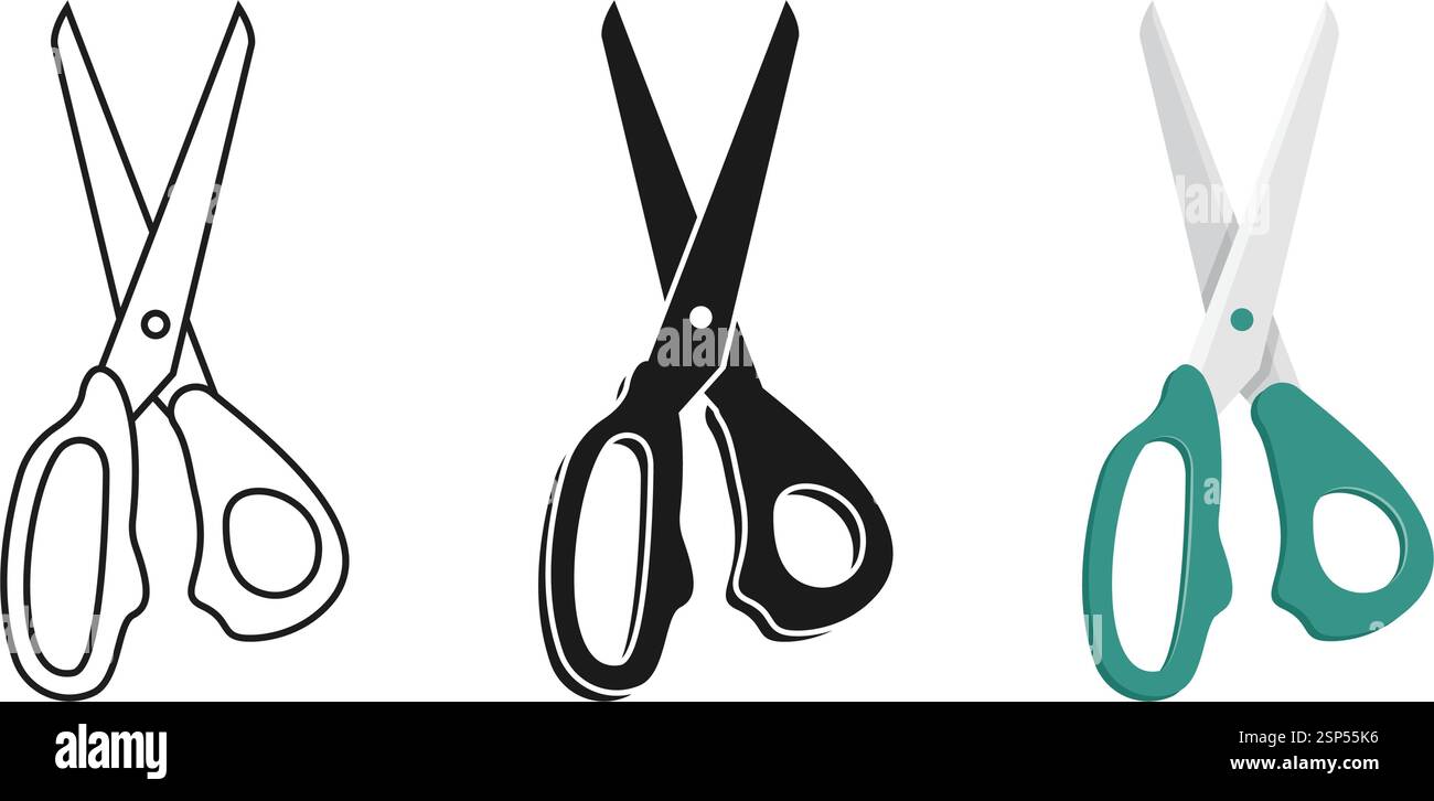 Scissor icon set collection in flat style. Cutting hair equipment ...