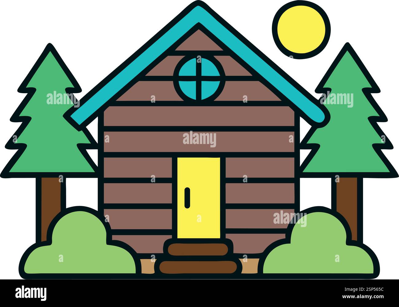Cozy wooden cabin in nature illustration Stock Vector Image & Art - Alamy