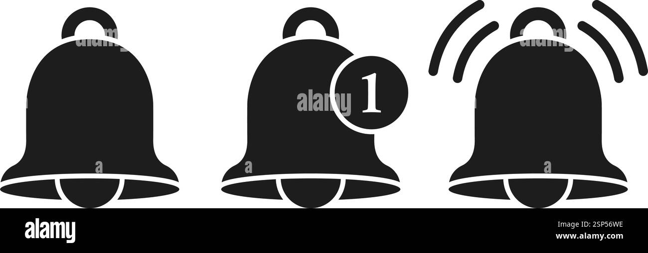Notification bell icon set in flat style. Incoming inbox message vector illustration on isolated ...
