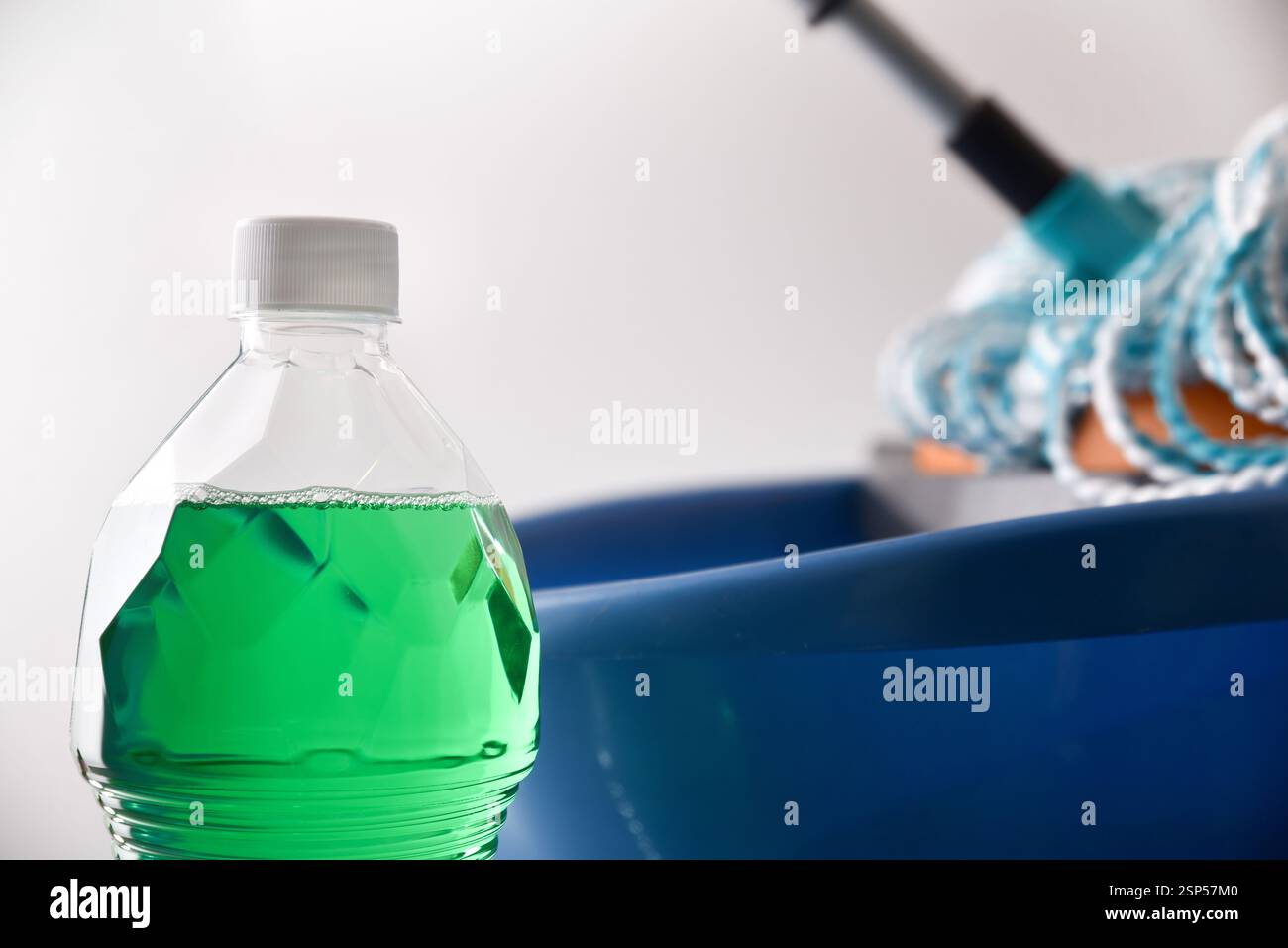 Detail of top of plastic bottle with disinfectant product for floors ...