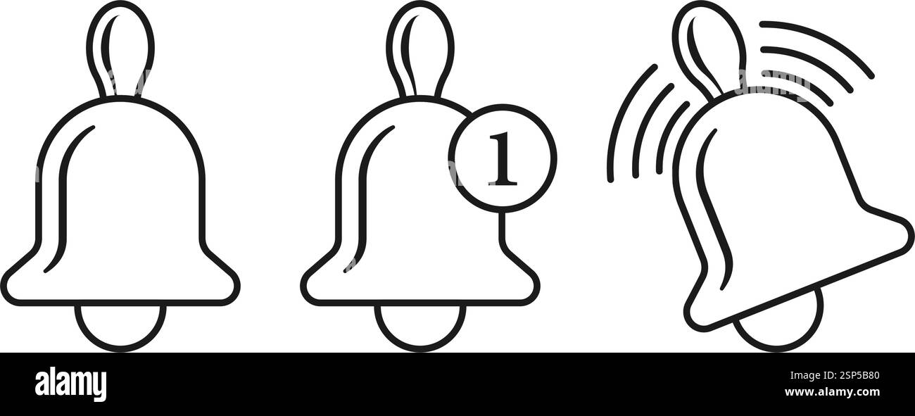 Notification bell icon set in flat style. Incoming inbox message vector illustration on isolated ...