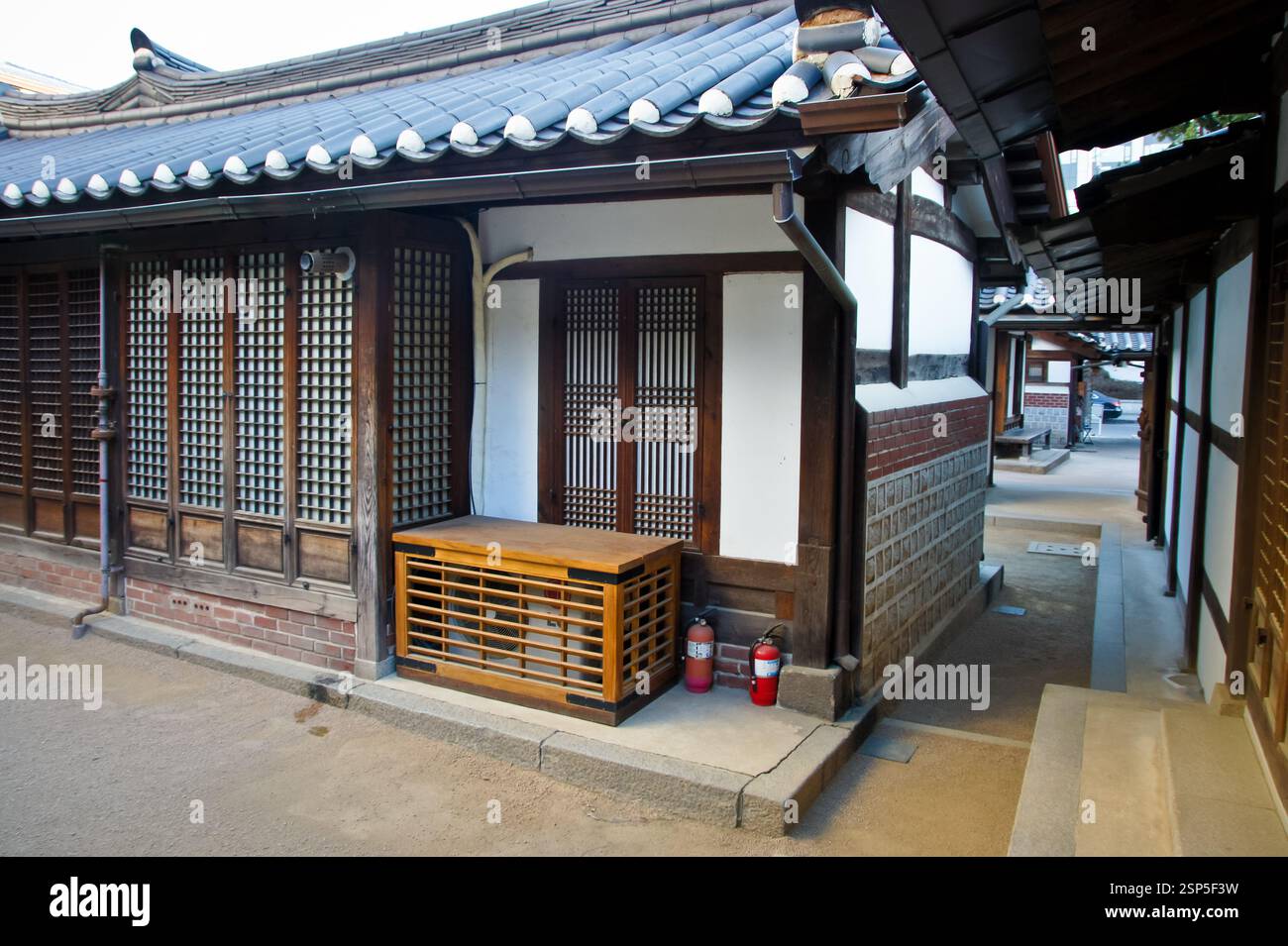 Korean Hanok, a symbol of South Korean heritage and culture. White ...