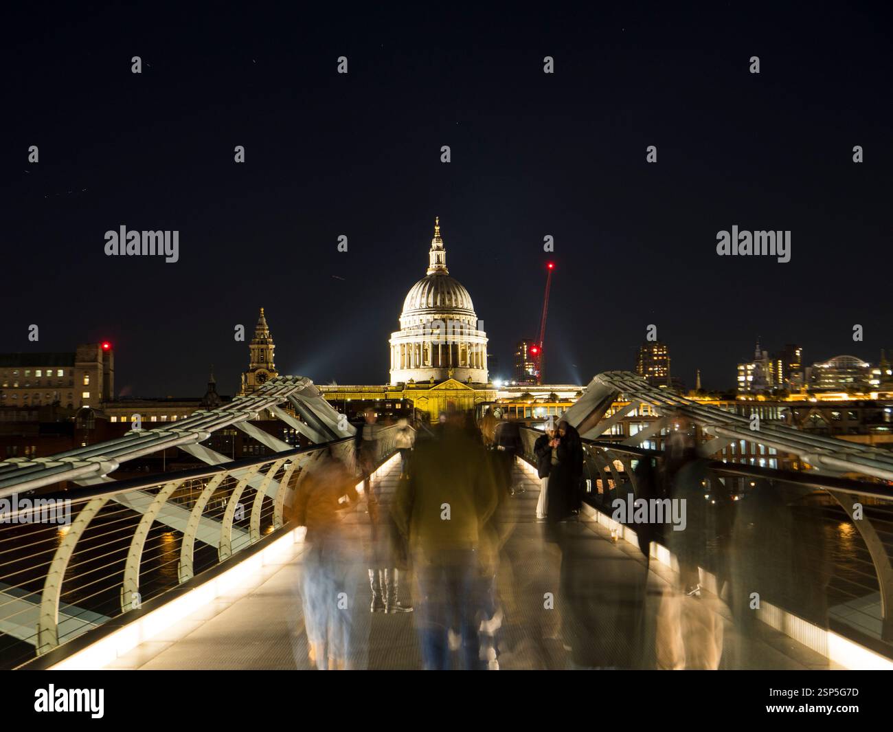 Nighttime, Millennium Footbridge, River Thames with St Pauls Cathedral, London, England, uk, gb ...