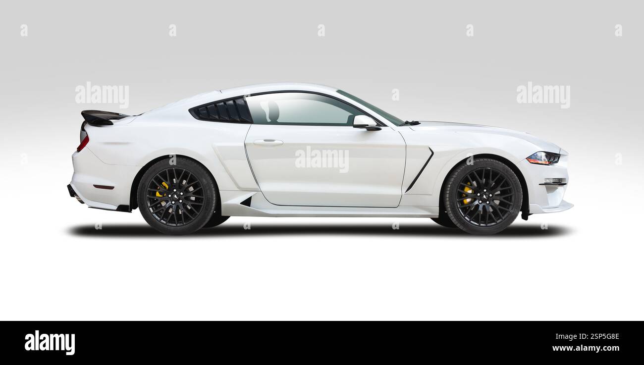 Ford Mustang coupe sport car side view isolated on white background ...