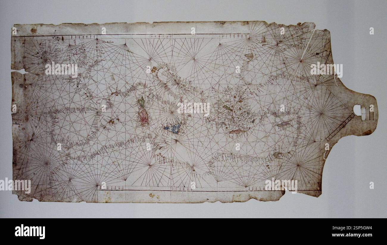 Nautical Portolan chart mapping the Mediterranean Sea and North Africa ...