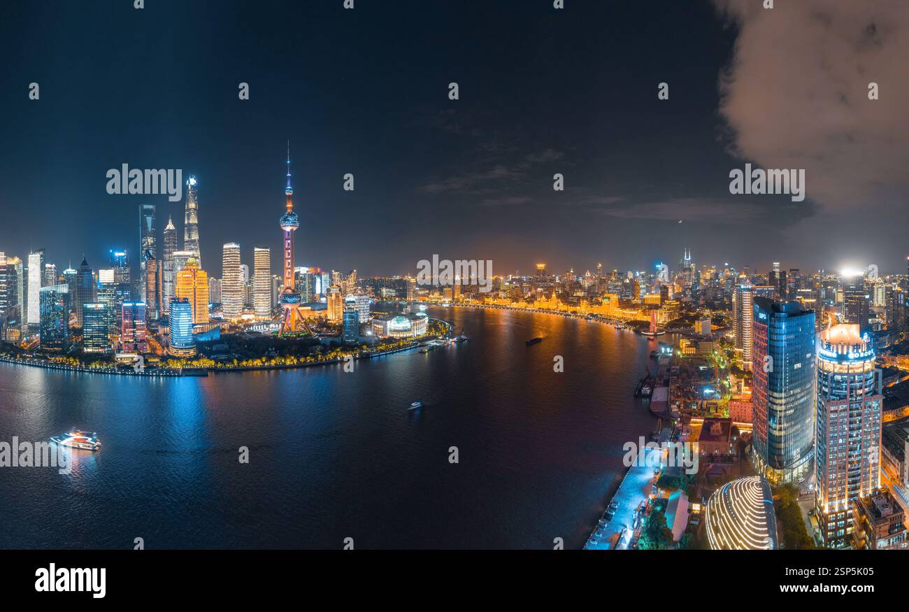 Aerial photography of Lujiazui city night scene in Shanghai, China ...