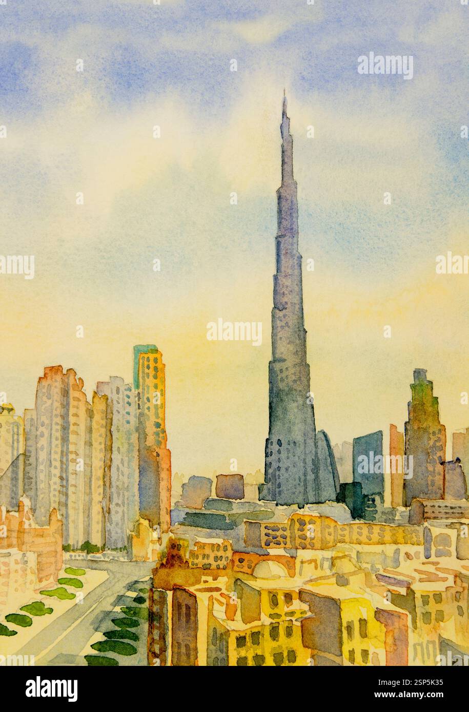 Paintings landmark highest buildings beautiful skyscraper scene in ...