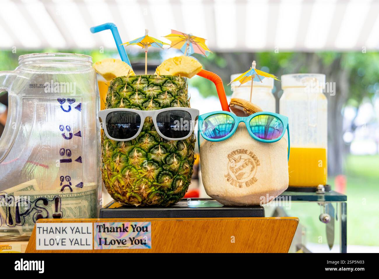 Pineapple drink and coconut water at The Rum Bar at Pier 5, Bayside ...