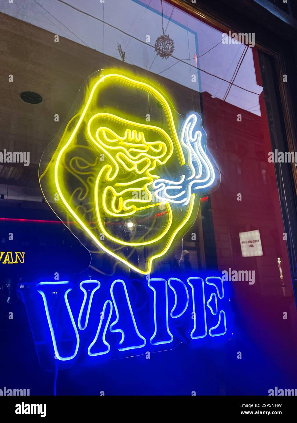 Lviv, Ukraine - February 13, 2025: Yellow and blue neon sign depicting ...