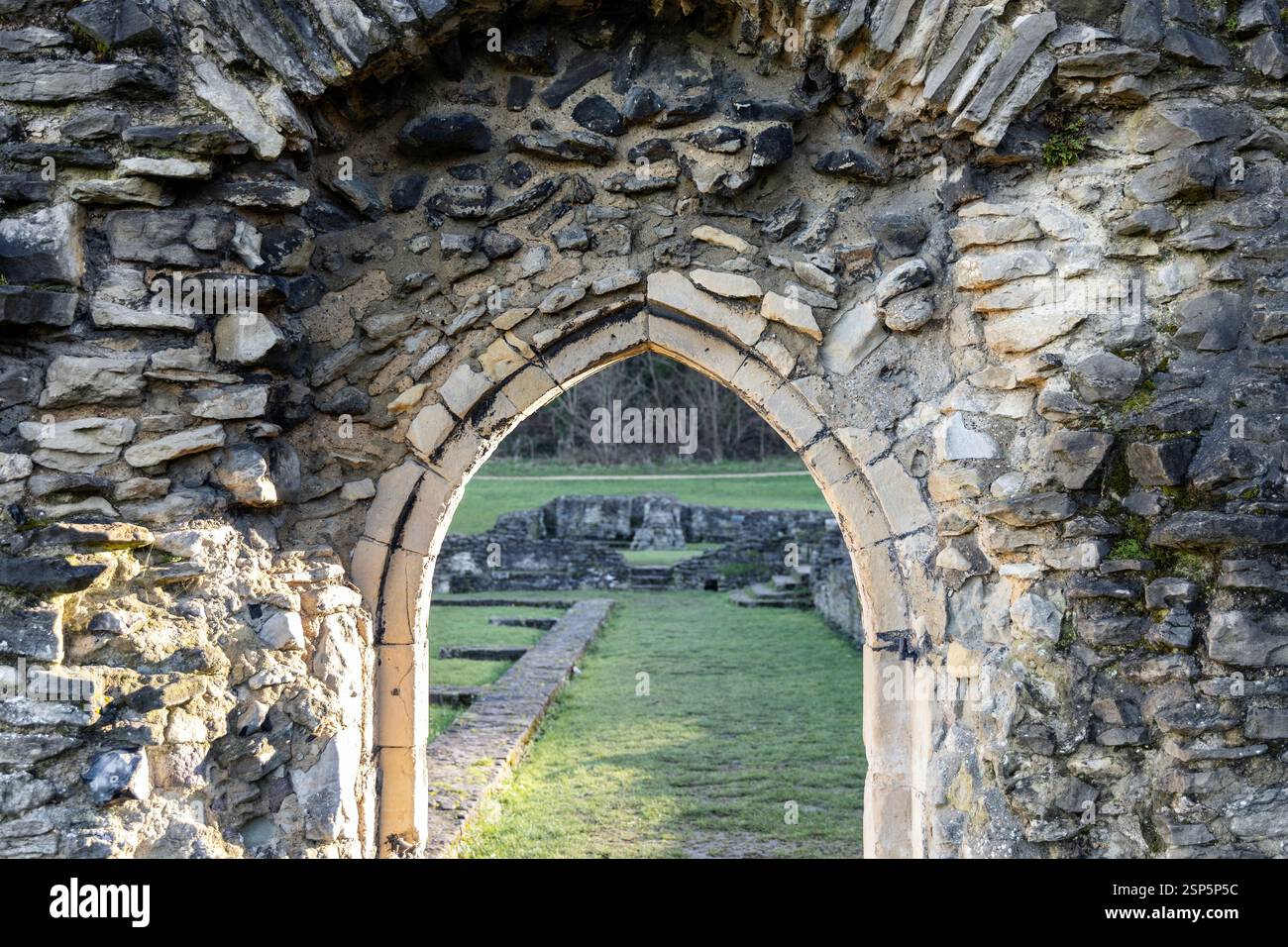 Pointed arch doorway at Lesnes Abbey ruins, Abbey Wood, London, England ...