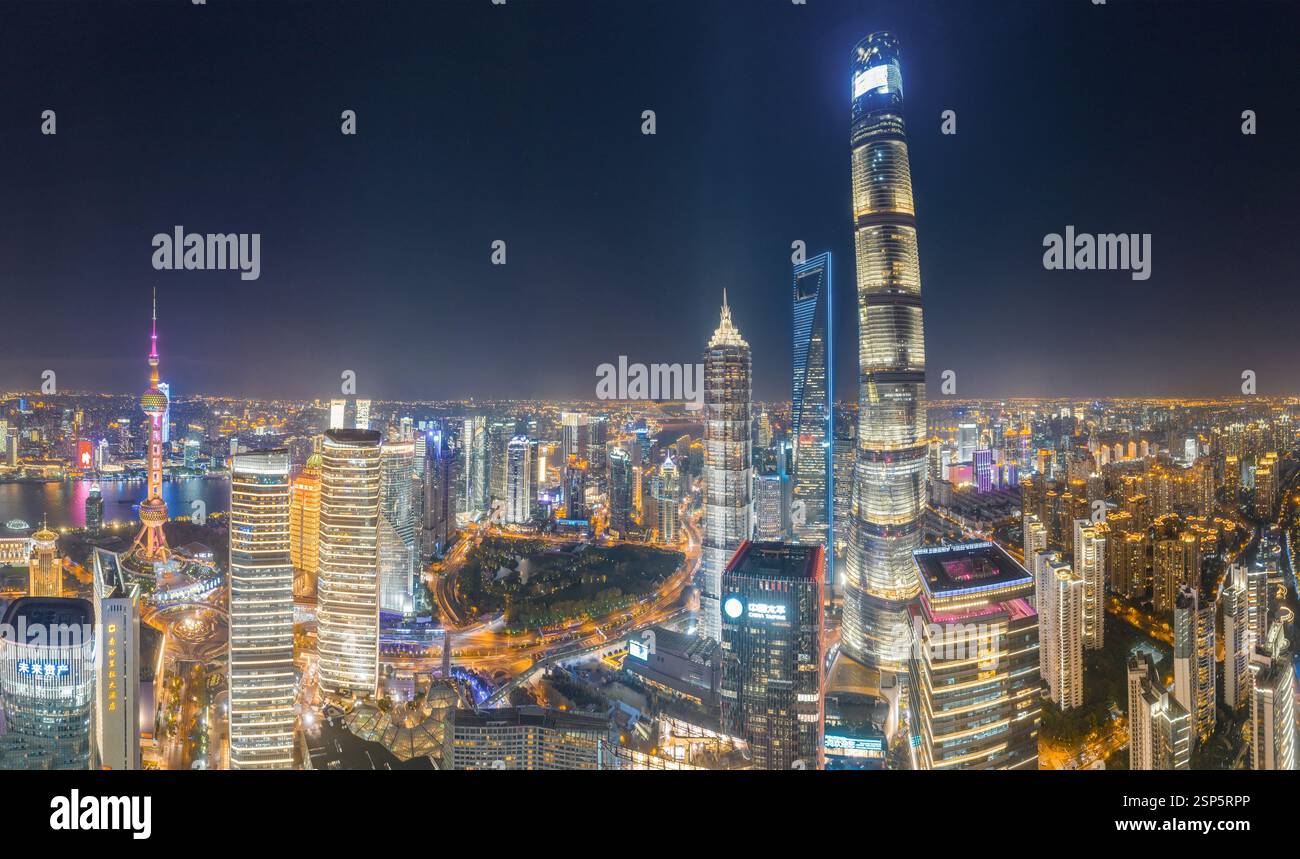 Aerial photography of Lujiazui city night scene in Shanghai, China ...