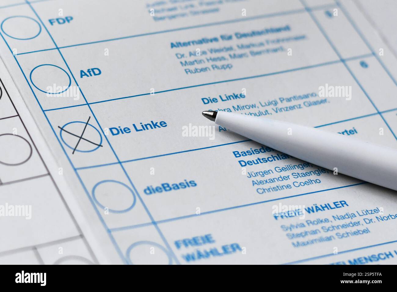 Germany - February 2025: Close up of cross made for political party die ...
