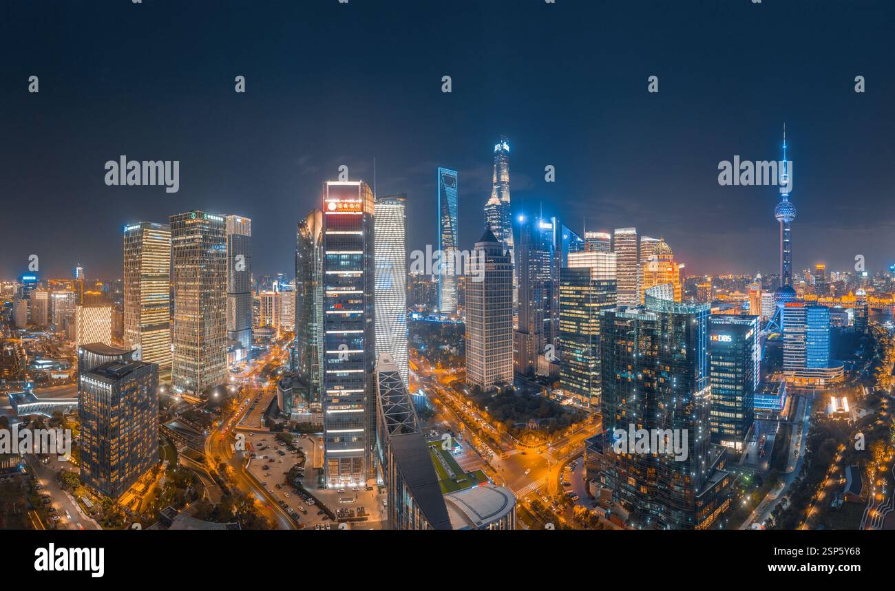 Aerial photography of Lujiazui city night scene in Shanghai, China ...