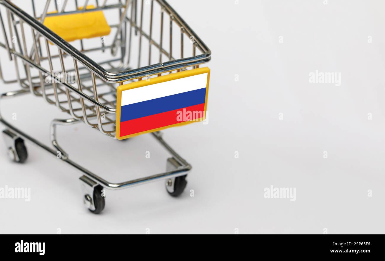Shopping, VAT and retail in Russia concept. Shopping Cart with Russian ...