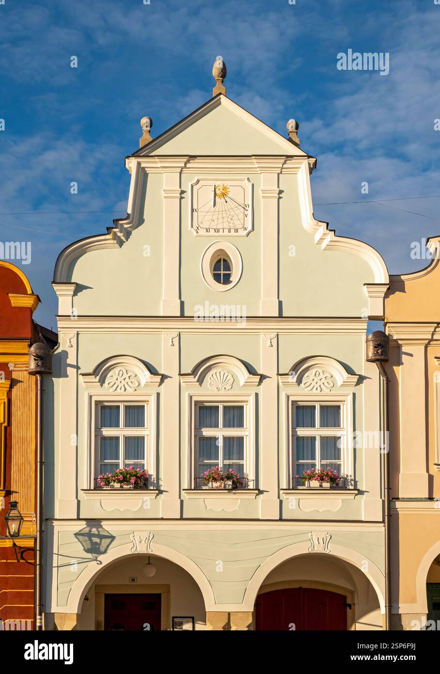 Renaissance-reconstructed Gothic house with high gable and sundial ...