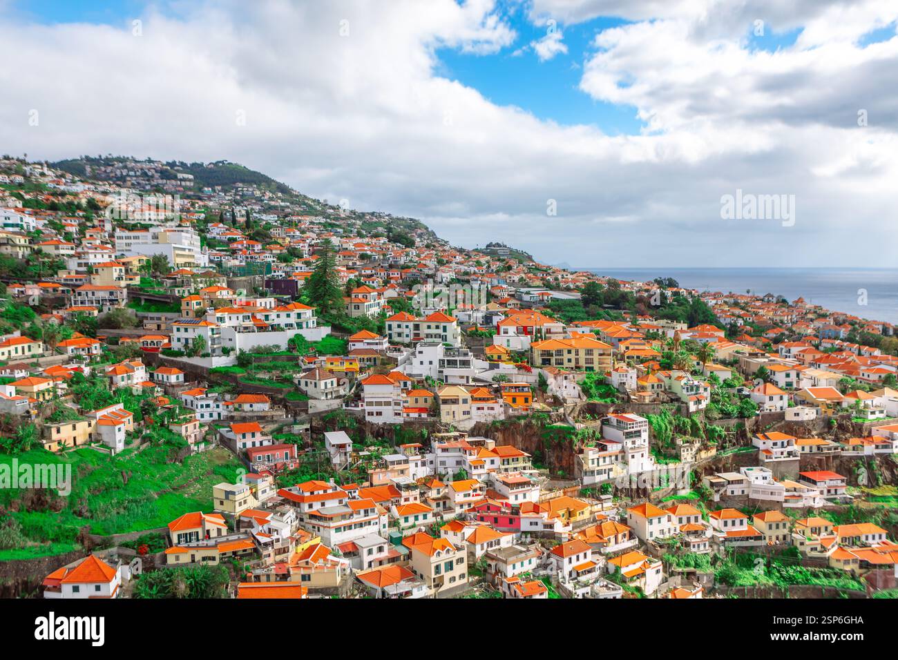 Panoramic view of Funchal, the capital city of Madeira, Portugal with ...