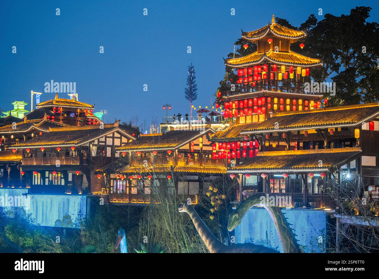 Tourists celebrate the Lantern Festival at the Zigong International ...