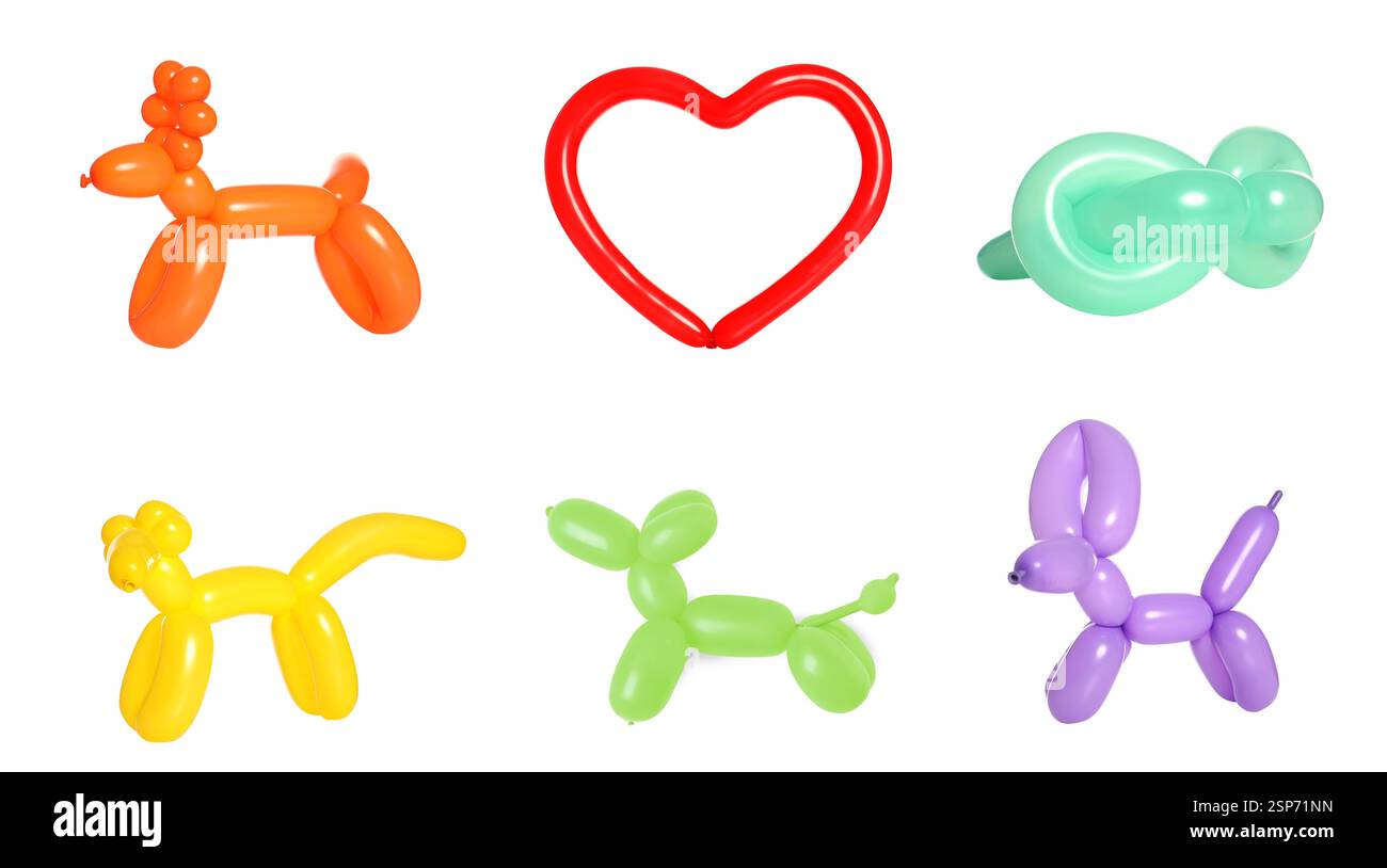 Different figures made of modelling balloons on white background, set ...