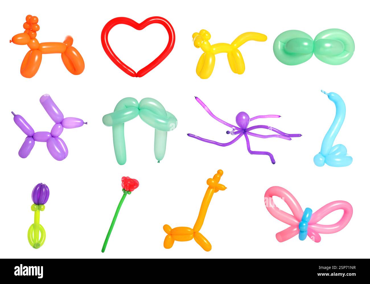 Different figures made of modelling balloons on white background, set ...