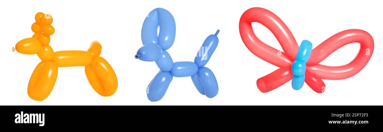Different figures made of modelling balloons on white background, set ...