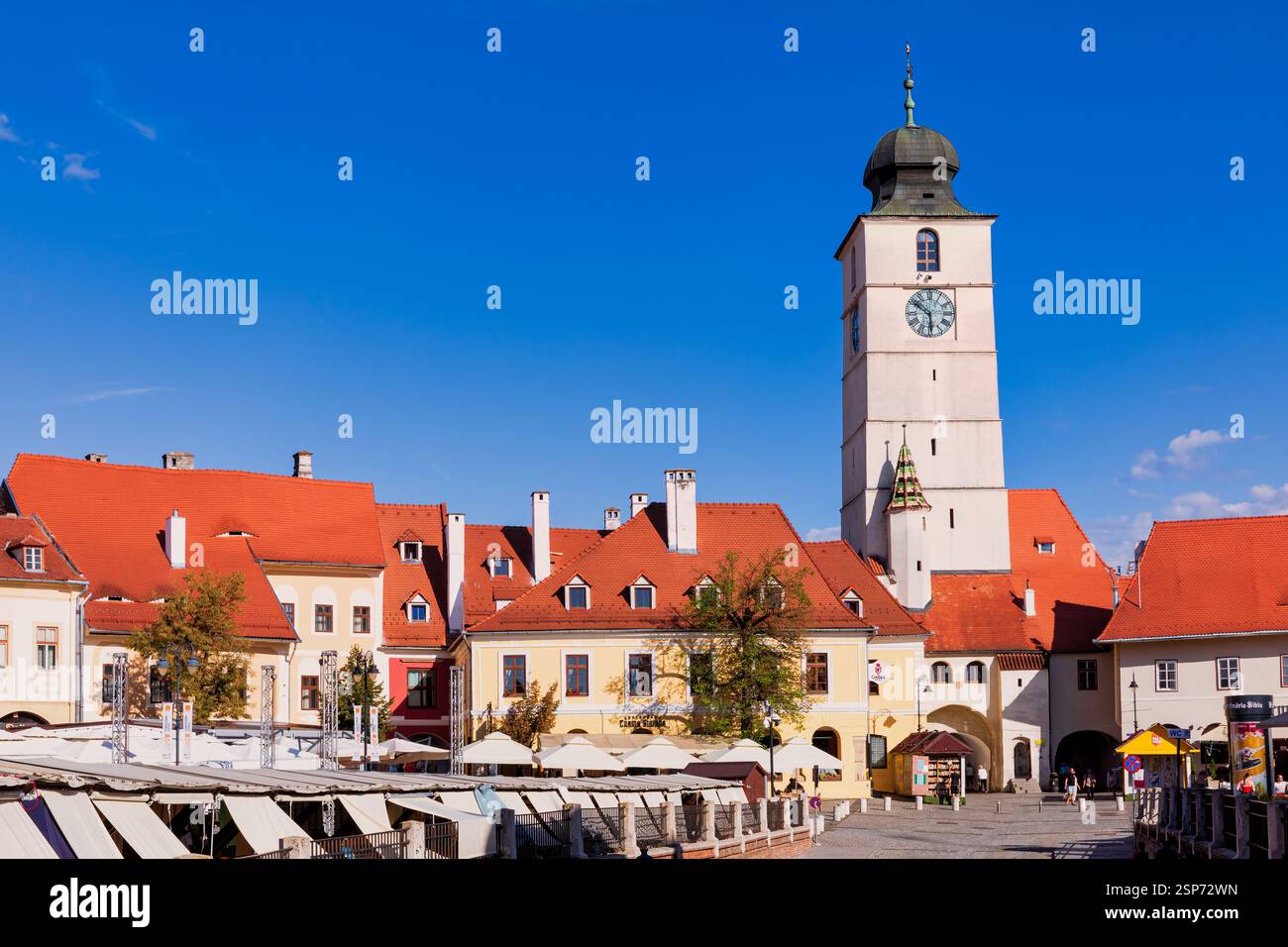 The Council Tower in the old town of Sibiu, Transylvania, Romania Stock ...
