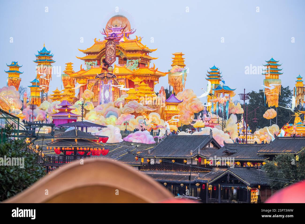 Tourists celebrate the Lantern Festival at the Zigong International ...