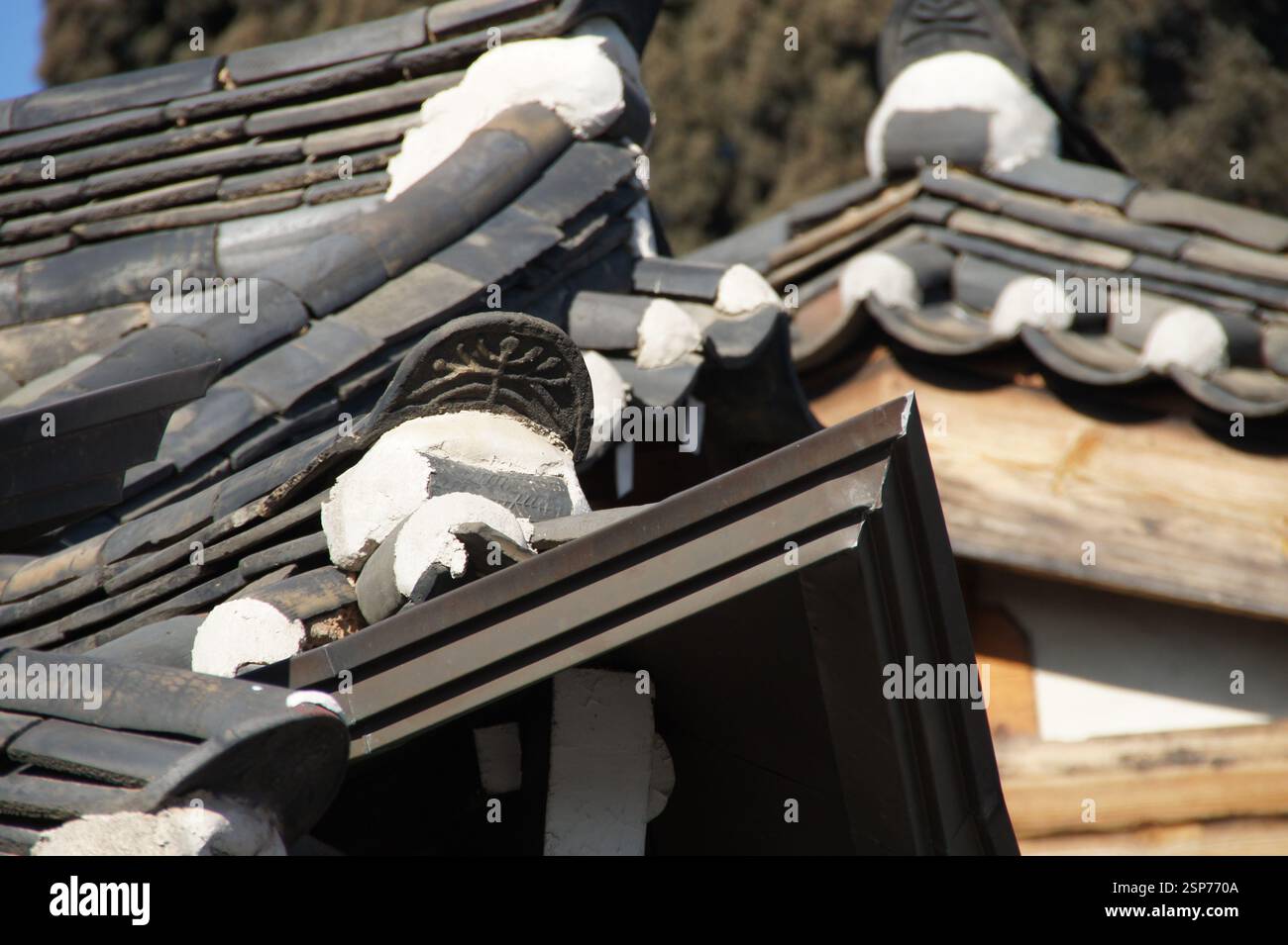 Roof tiles from South Korea. Patterned dark grey tiles with white ...