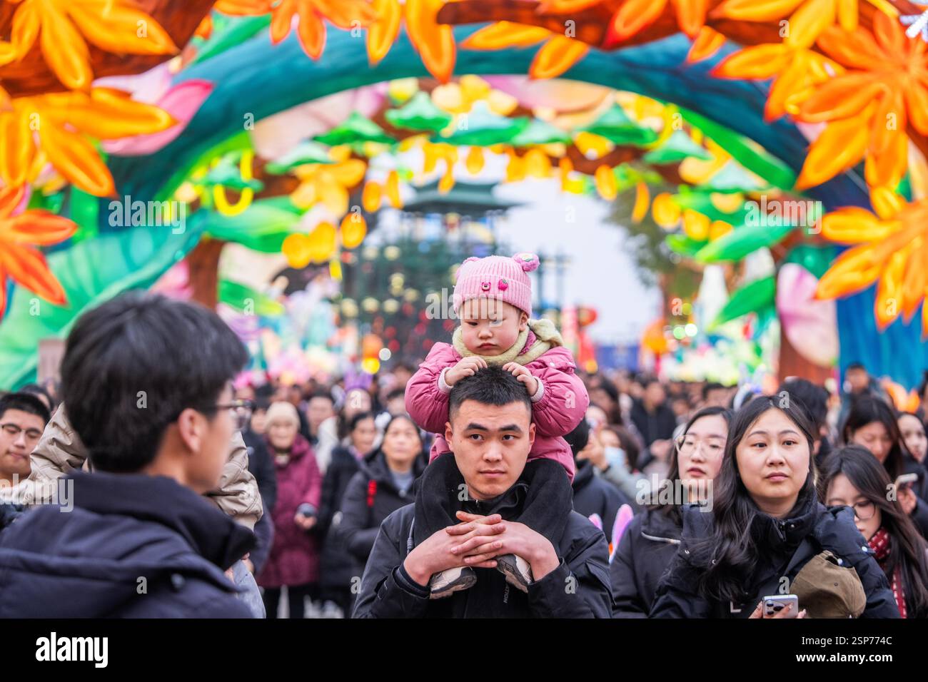 Tourists celebrate the Lantern Festival at the Zigong International ...