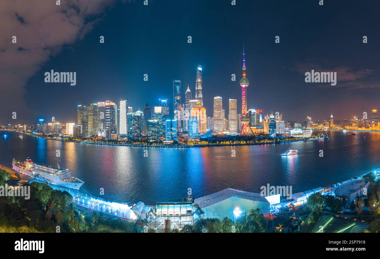 Aerial photography of Lujiazui city night scene in Shanghai, China ...