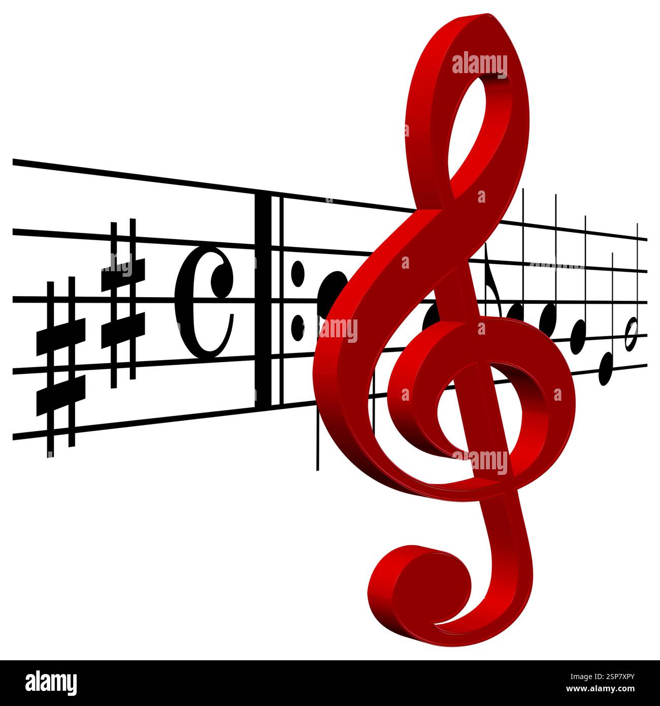 Treble clef and musical symbols against a white background Stock Photo ...