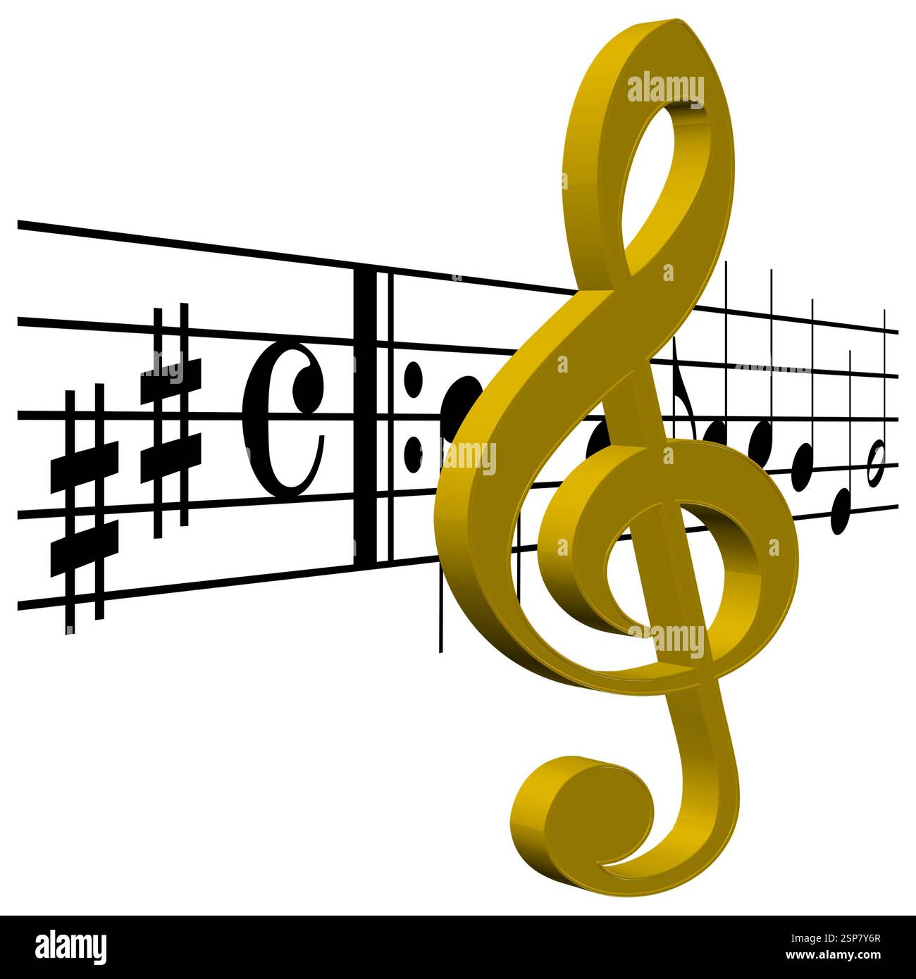 Treble clef and musical symbols against a white background Stock Photo ...