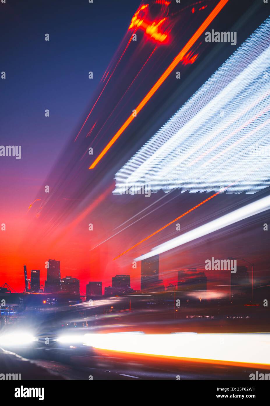traffic at night miami city Florida skyline Stock Photo - Alamy