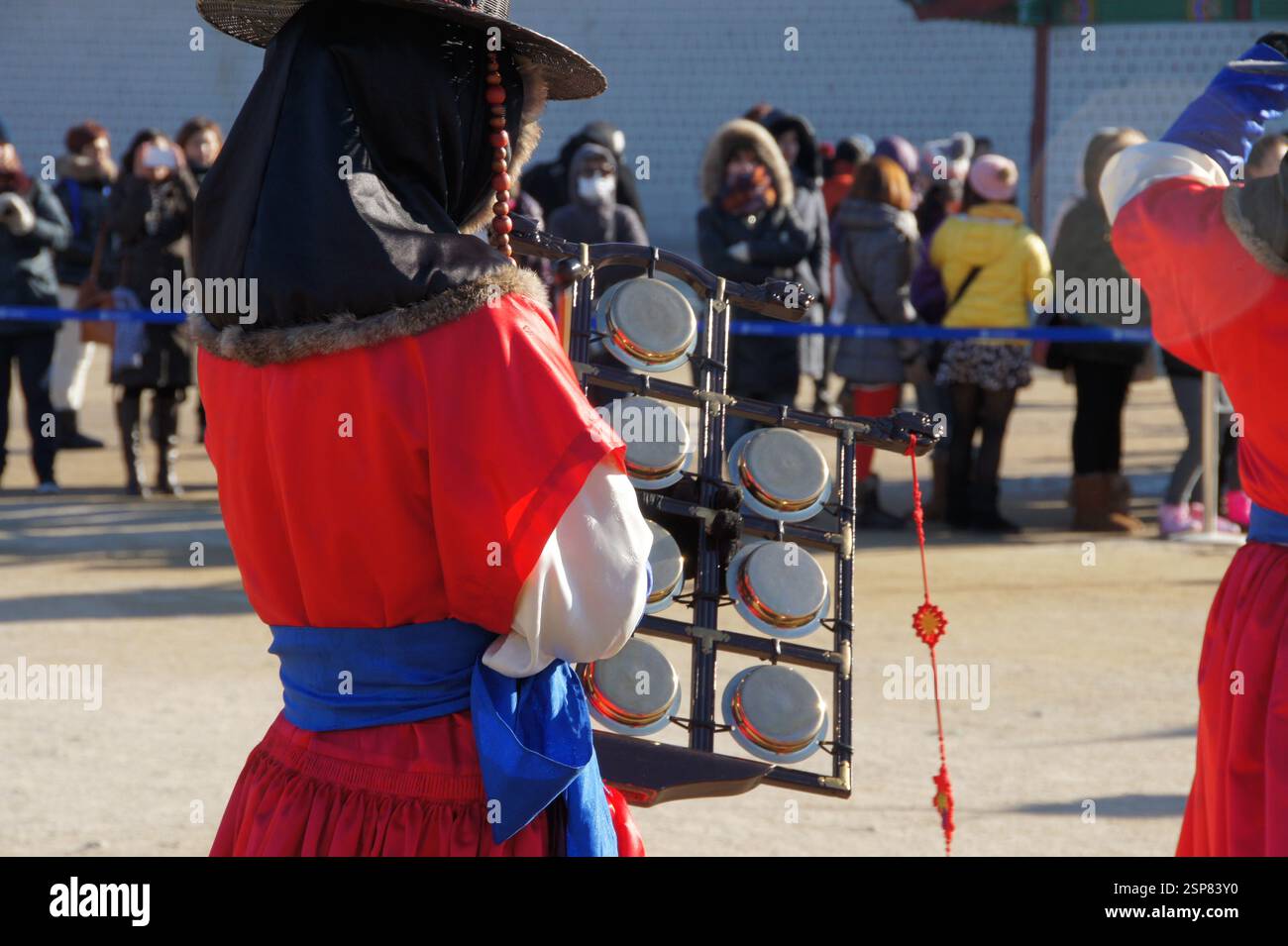 Gyeongbokgung Palace guard in traditional uniform standing on a stone ...