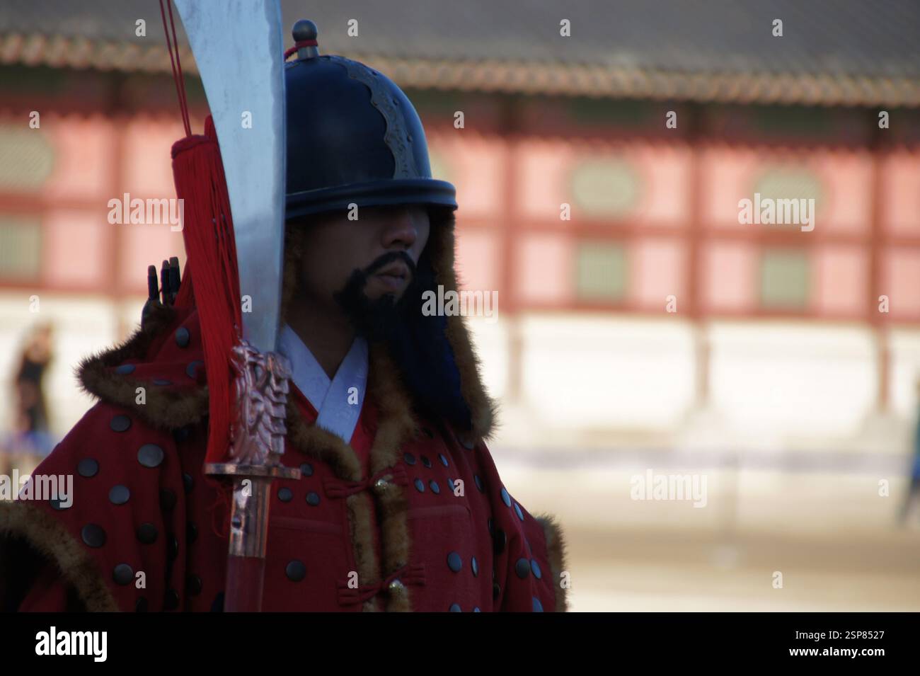 Royal guard South Korea. In vibrant red uniforms and black hats, they ...