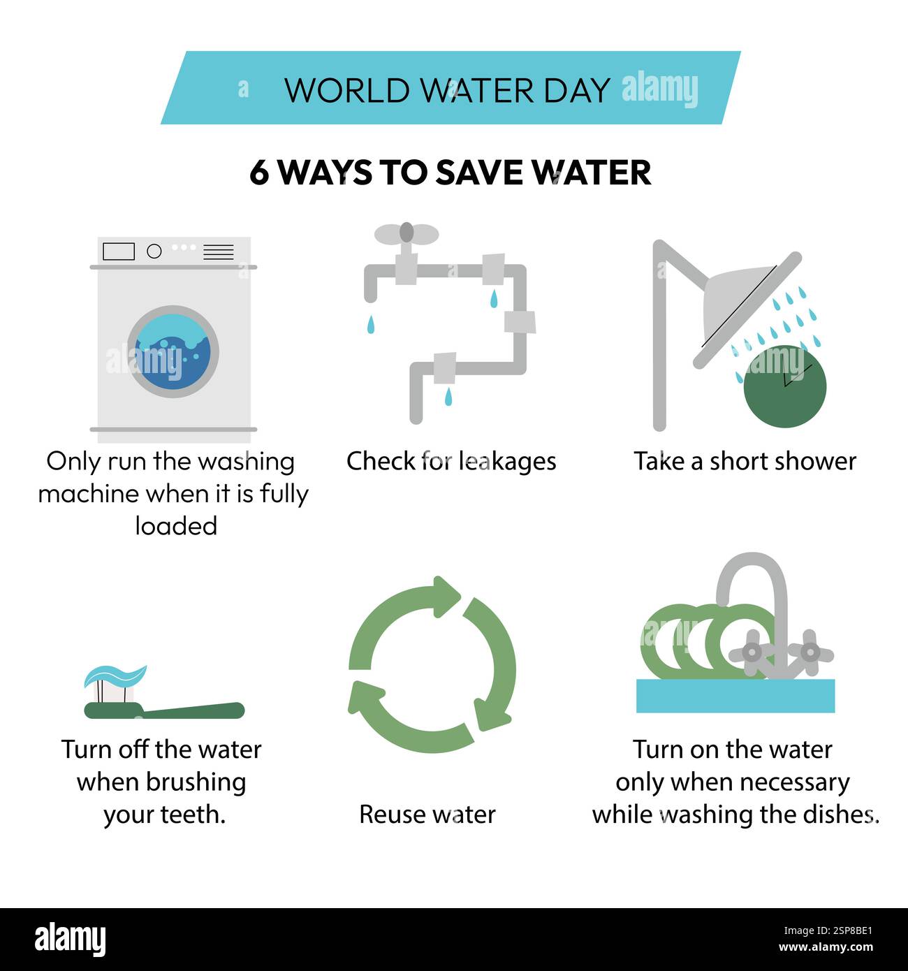 World Water Day Vector Illustration 6 Ways to Save Water, Sustainable ...