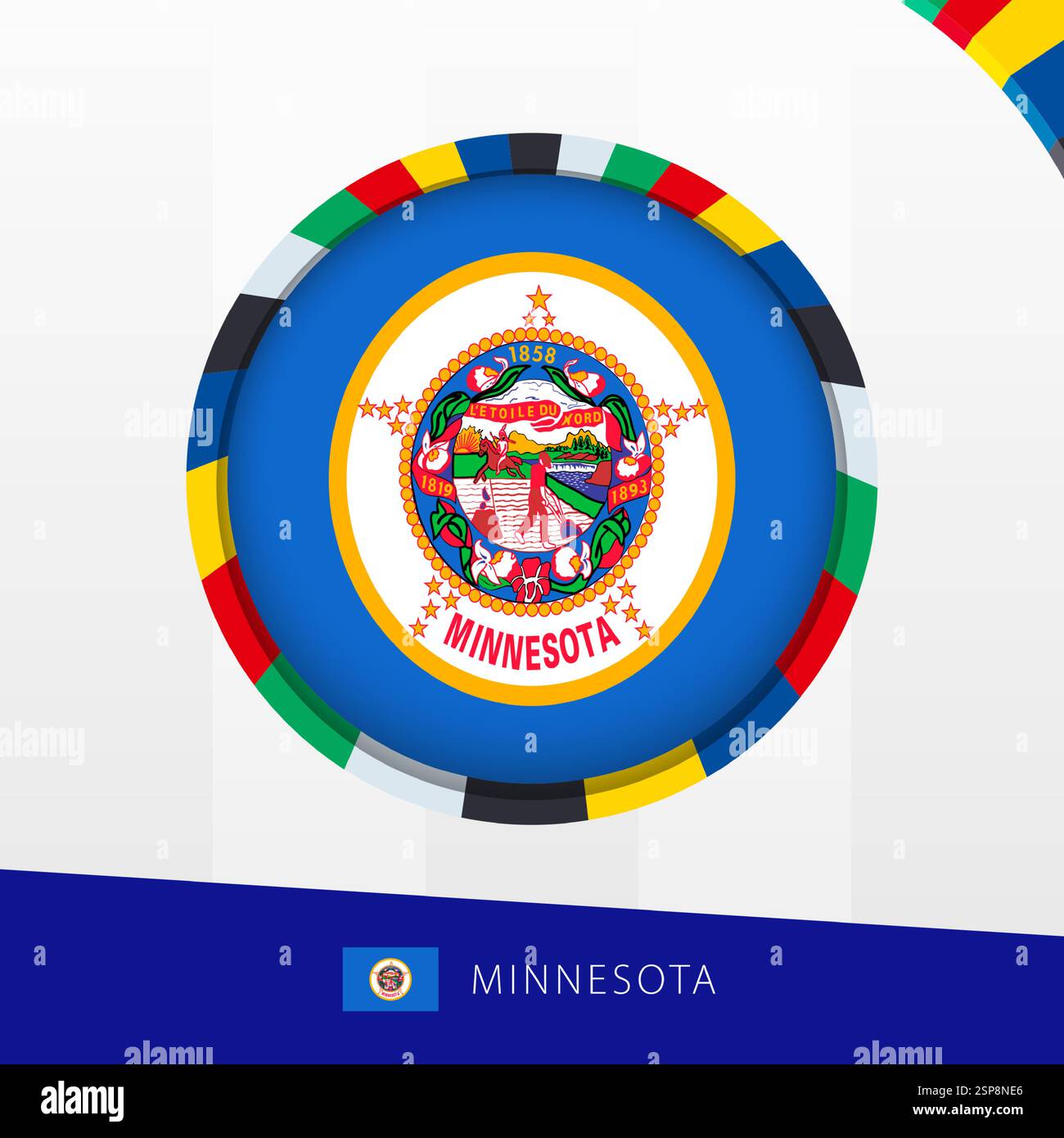 Minnesota Flag with Colorful Circle Border. Vector icon Stock Vector ...