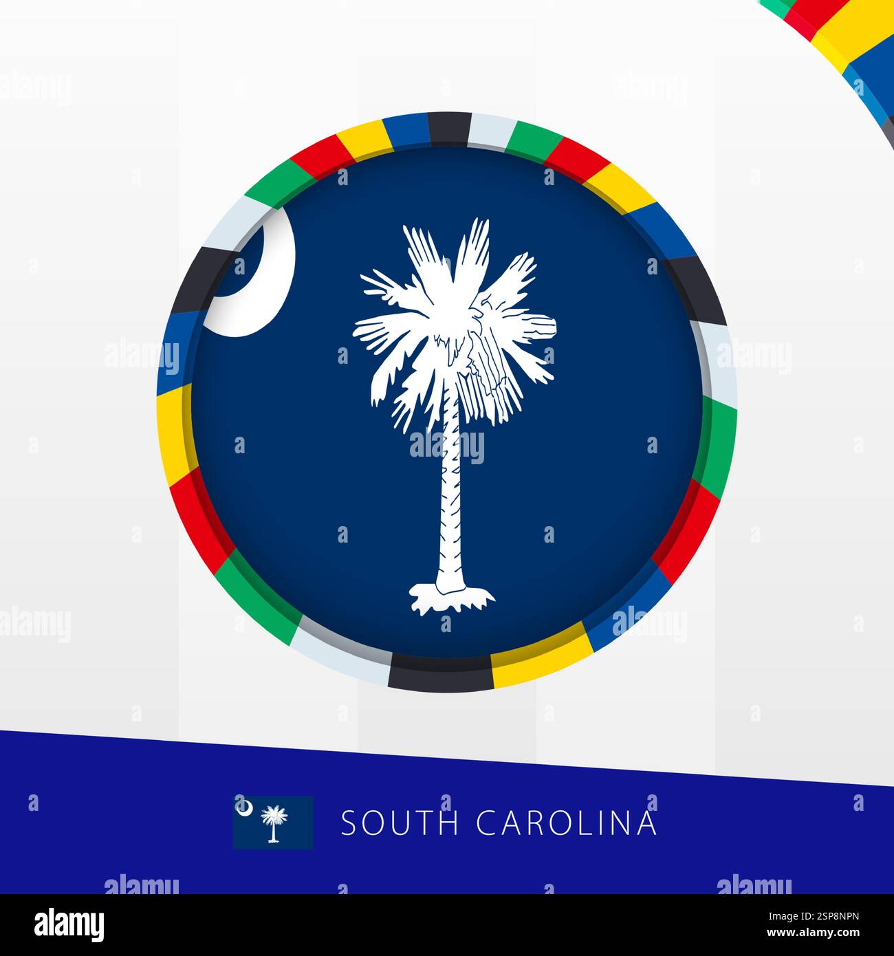 South Carolina Flag with Colorful Circle Border. Vector icon Stock ...