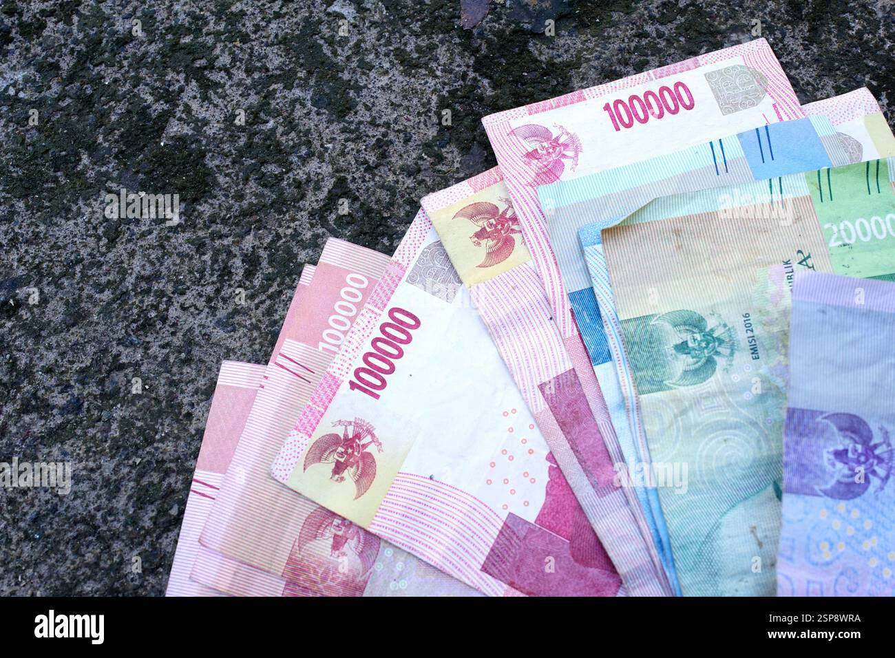 Indonesian money is arranged randomly with a vintage setting Stock ...