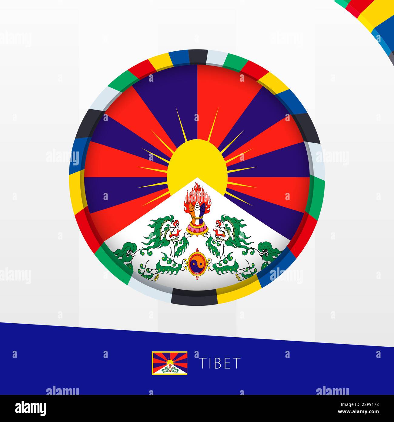 Tibet Flag with Colorful Circle Border. Vector icon Stock Vector Image ...