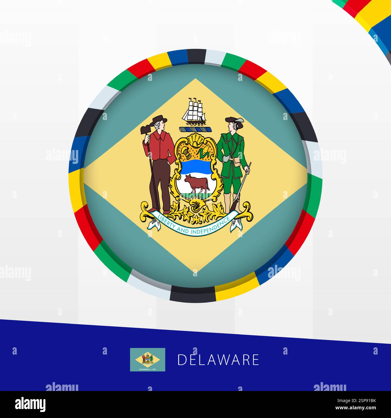 Delaware Flag with Colorful Circle Border. Vector icon Stock Vector ...