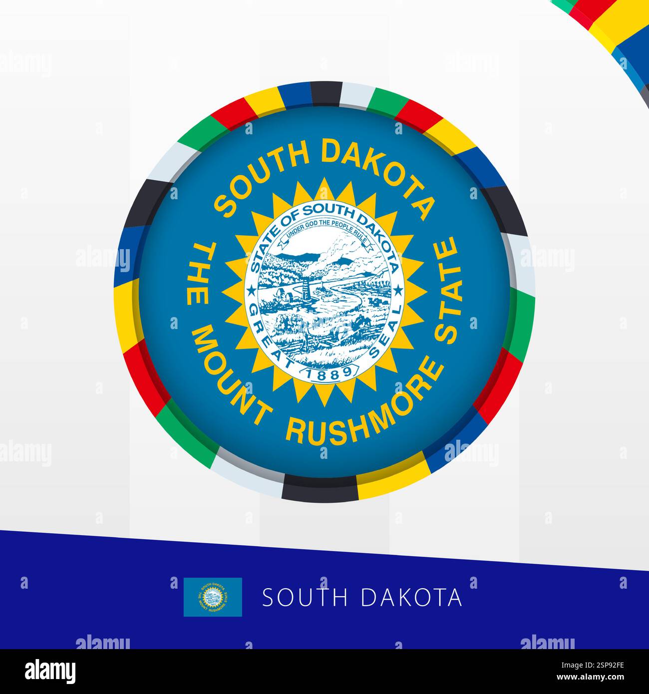 South Dakota Flag with Colorful Circle Border. Vector icon Stock Vector ...