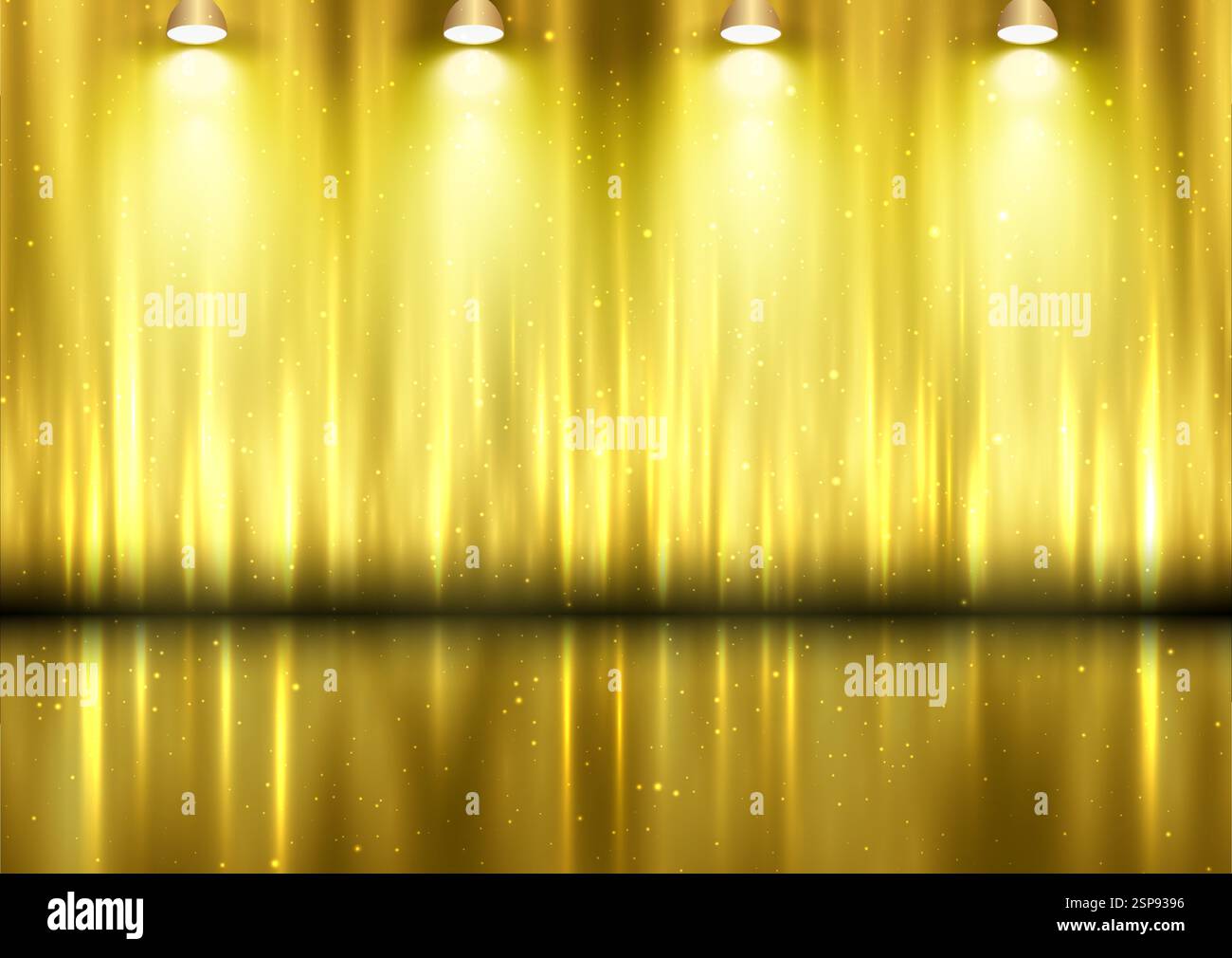 Golden display background with spotlights shining down onto an empty ...