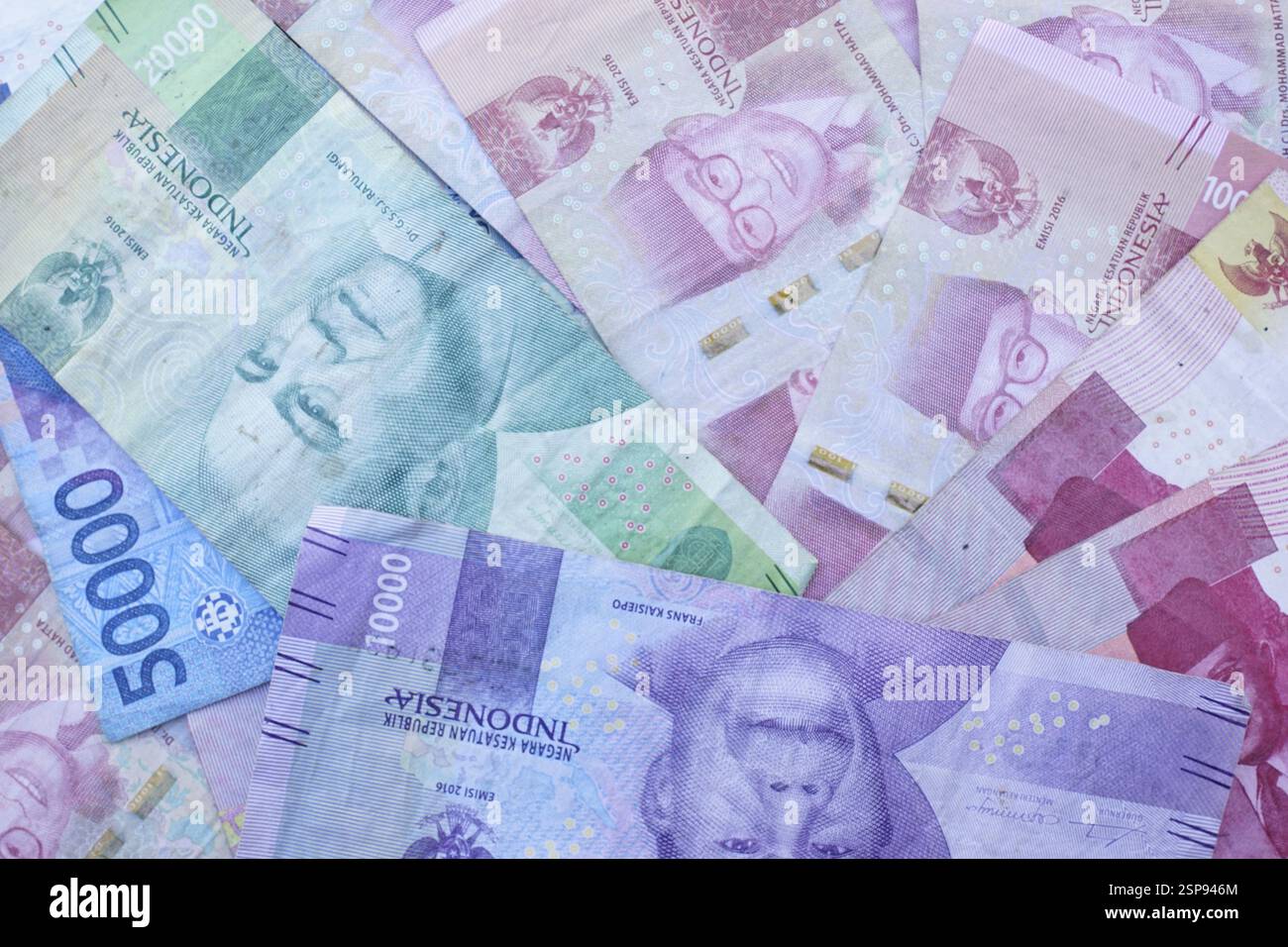 colorful Indonesian money neatly lined up various fractions Stock Photo ...