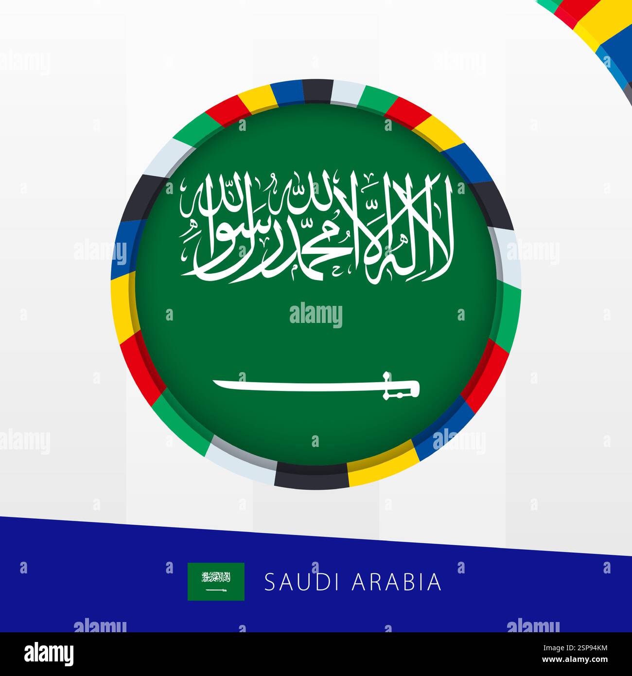 Saudi Arabia Flag with Colorful Circle Border. Vector icon Stock Vector ...