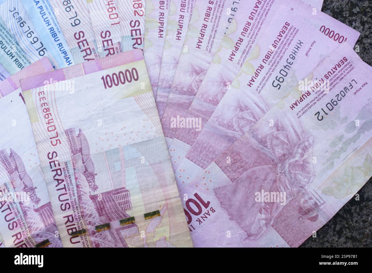colorful Indonesian money neatly lined up various fractions Stock Photo ...