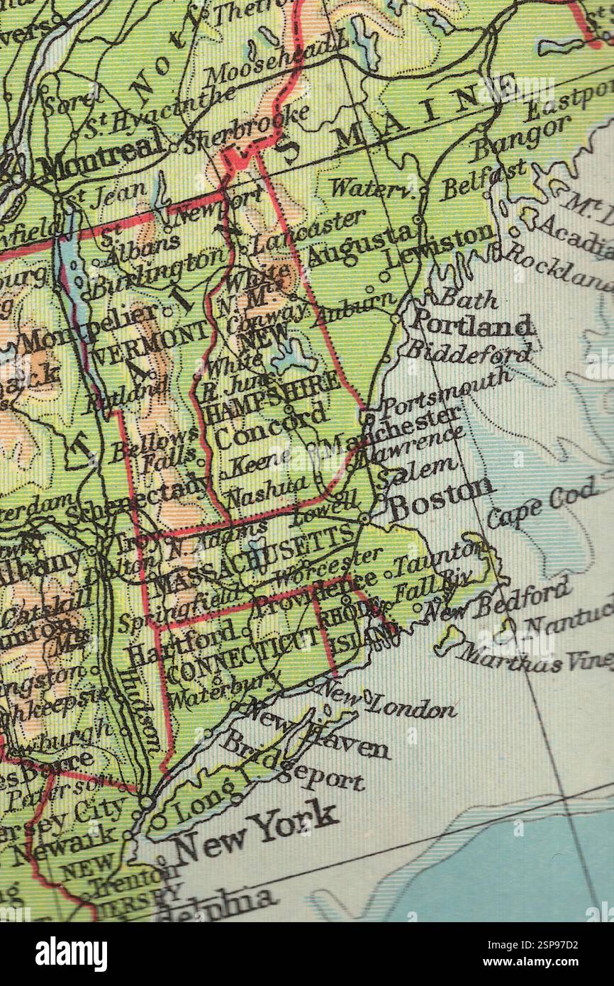 A vintage geographical map from mid to early 20th century showing the ...