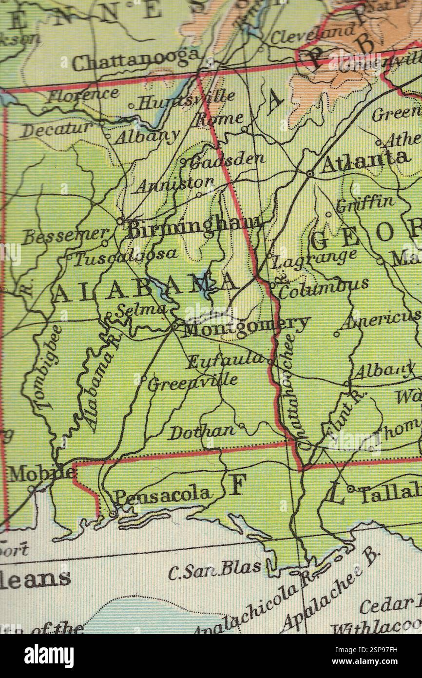 A vintage geographical map from mid to early 20th century showing the ...