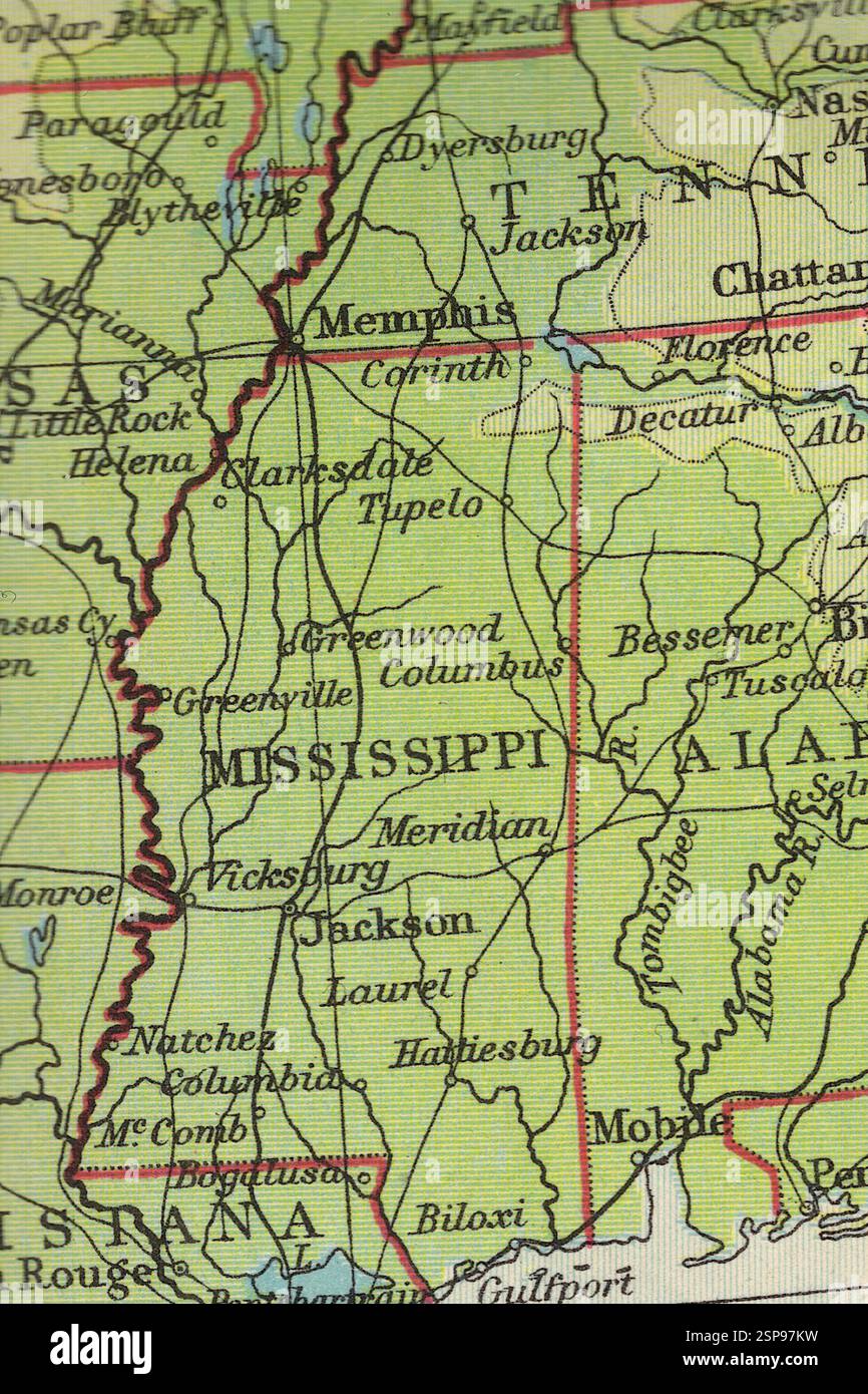 A vintage geographical map from mid to early 20th century showing the ...